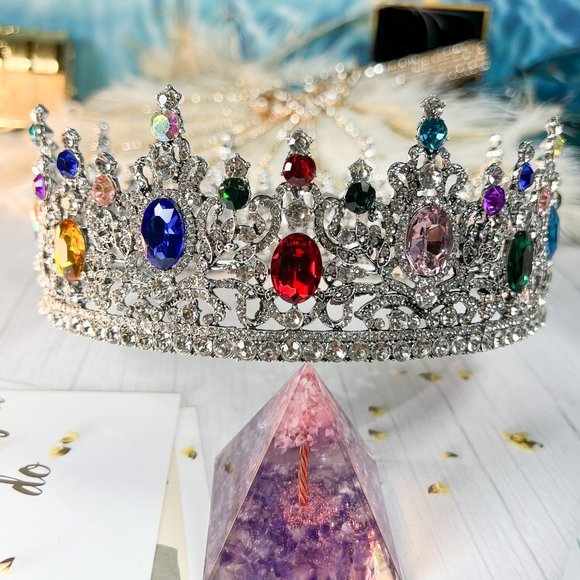 Handmade | Accessories | Rainbow Rhinestone Crown Silver Crown Wedding ...
